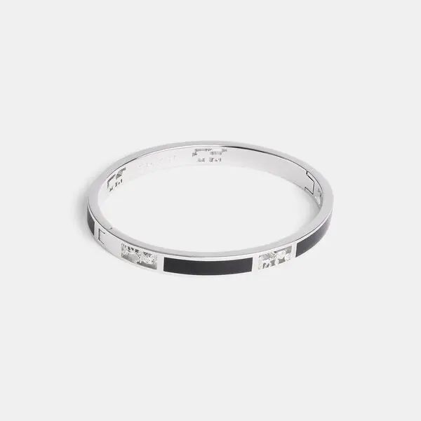 Coach Horse And Carriage Cut Out Enamel Bangle - Silver & Black