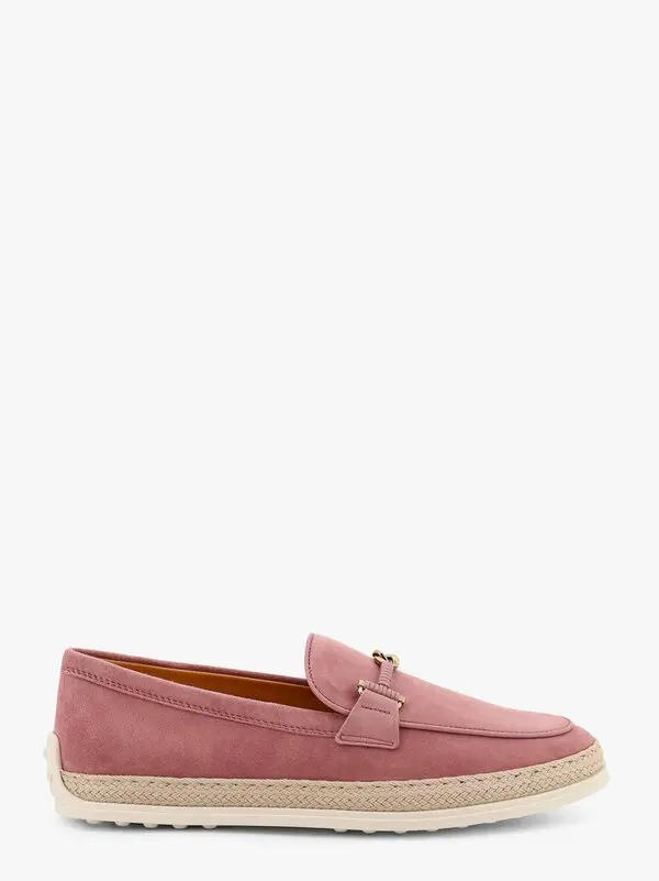 TOD'S Suede Loafer With Raffia Detail - Pink