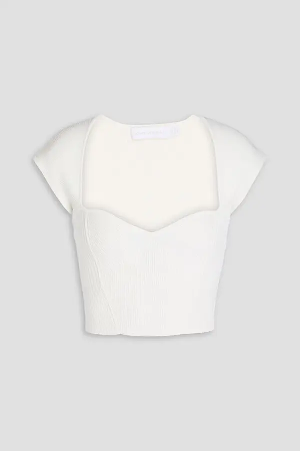 Simkhai Abia Cropped Ribbed-knit Top - White