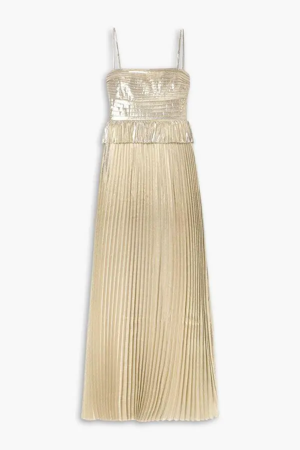 SELF-PORTRAIT Pintucked Plissé-lamé Gown