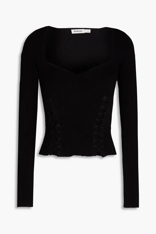 Simkhai Daphane Lace-up Ribbed-knit Top