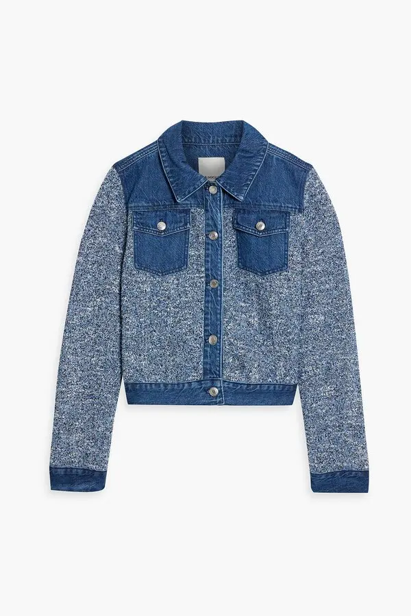 Simkhai Baylin Denim-paneled Bouclé-knit Jacket - Mid Denim
