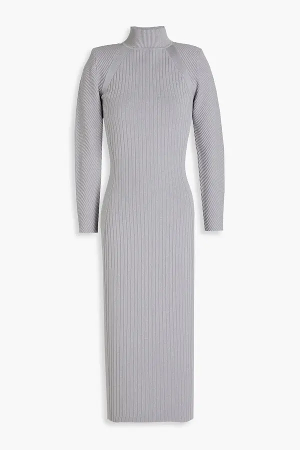 Retrofete Aylin Metallic Ribbed-knit Midi Dress