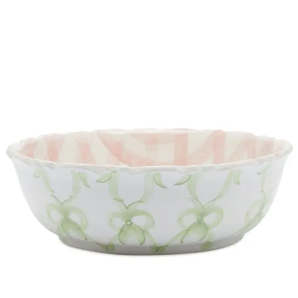 DAMSON MADDER Gingham Salad Bowl - Pink Gingham/green Bow