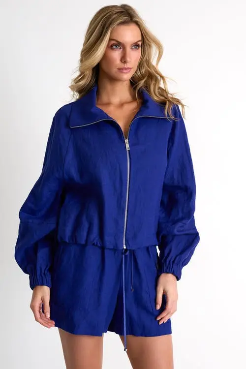 Shan Linen Puffer Jacket - Blue