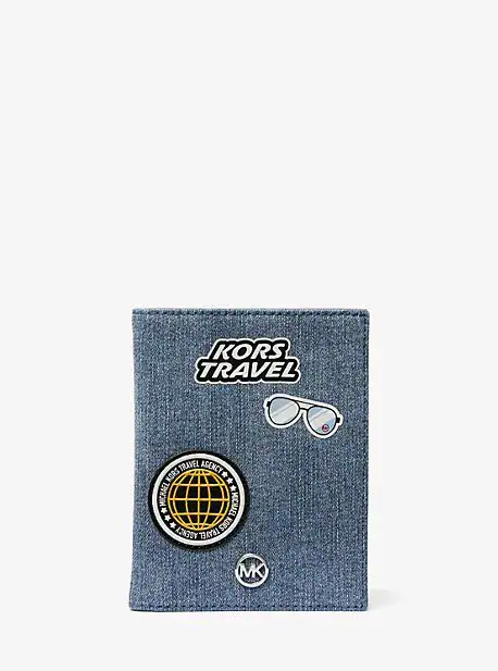 Michael Kors Jet Set Travel Medium Embellished Denim Passport Case