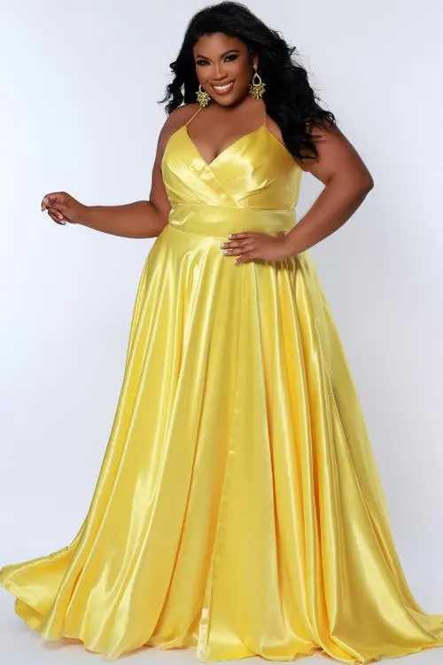 SYDNEY'S CLOSET Satin A-line Sweetheart Lace-up Gown - Lemon