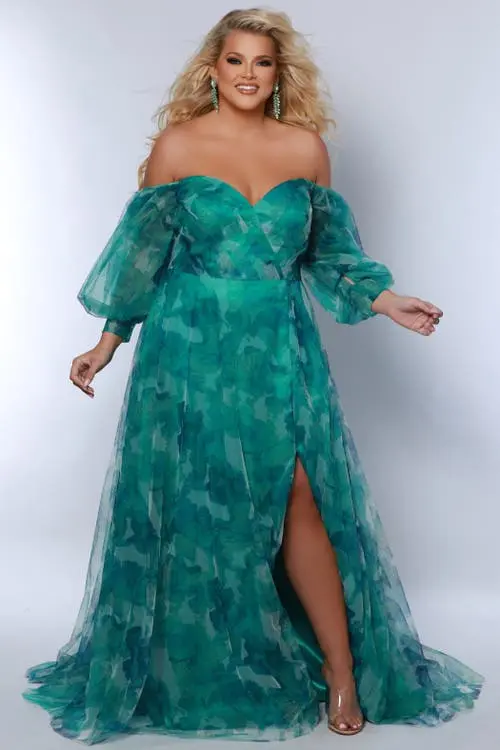 SYDNEY'S CLOSET Floral Strapless Sweetheart Neckline A-line Gown - Green Floral