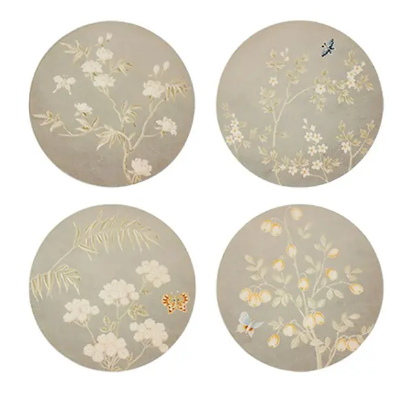 ADDISON ROSS Chinoiserie Lacquered Coasters, Set Of 4 - Grey