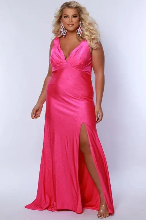 SYDNEY'S CLOSET Fitted Empire Waist V-neck Gown - Fuchsia