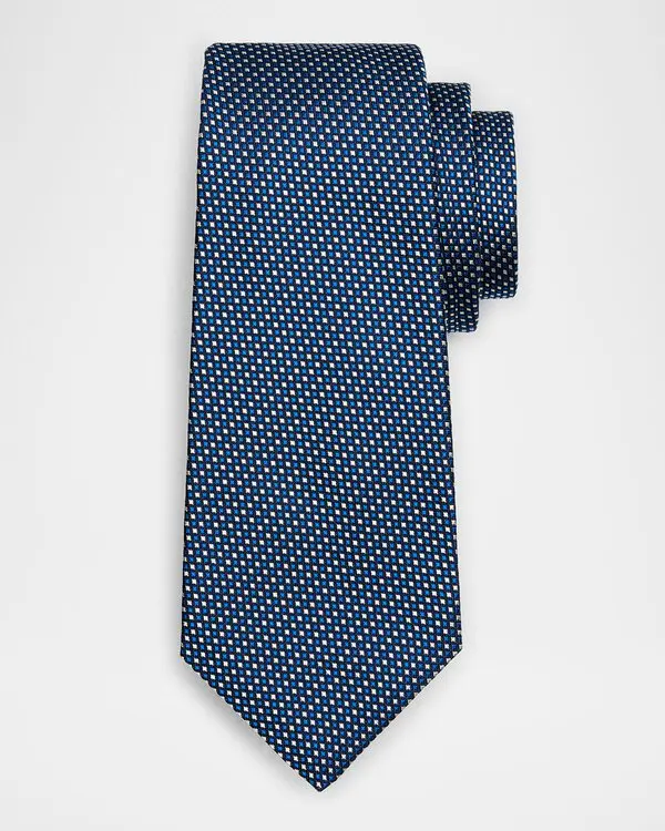 Kiton Micro-check Silk Necktie - Blu
