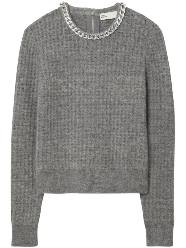 Tory Burch Chain Crew-neck Sweater - Grey