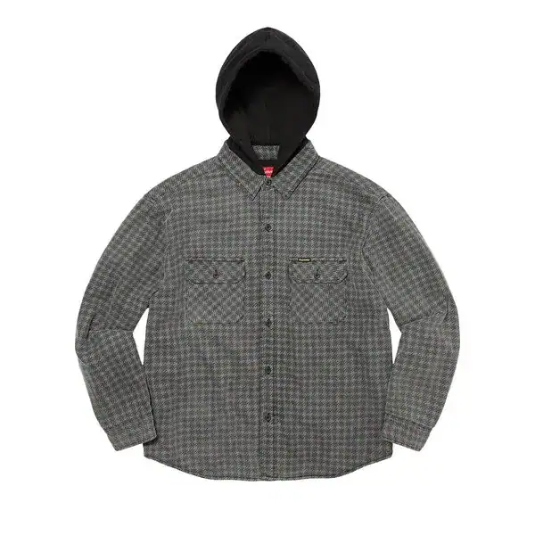 トップス supreme Houndstooth Flannel Hooded Shirt Supreme Houndstooth Flannel Hooded Shirt - Black | Editorialist