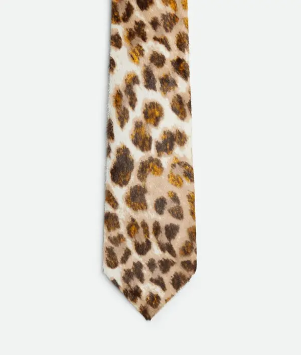 Bottega Veneta Leopard Printed Leather Tie - White/beige/black/orange