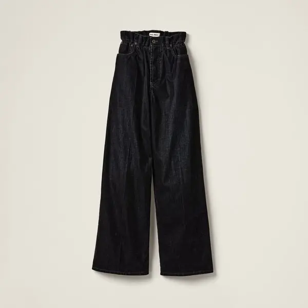 Miu Miu Washed Flocked Chambray Wide Leg Pants