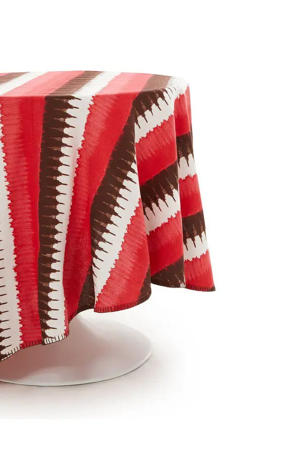 Figue Round Tablecloth In Ikat Coral Print - Stripe