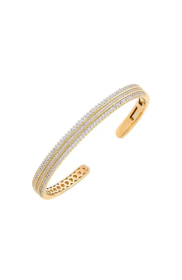 By Adina Eden Solid/Pave Triple Row Open Bangle Bracelet In Gold