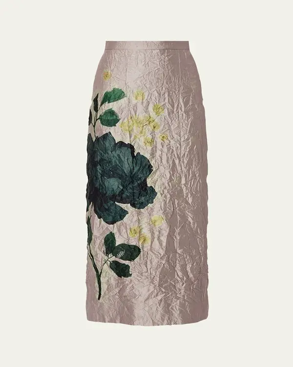 Erdem Floral Print Crinkle Effect Midi Skirt Margot Floral Lilac