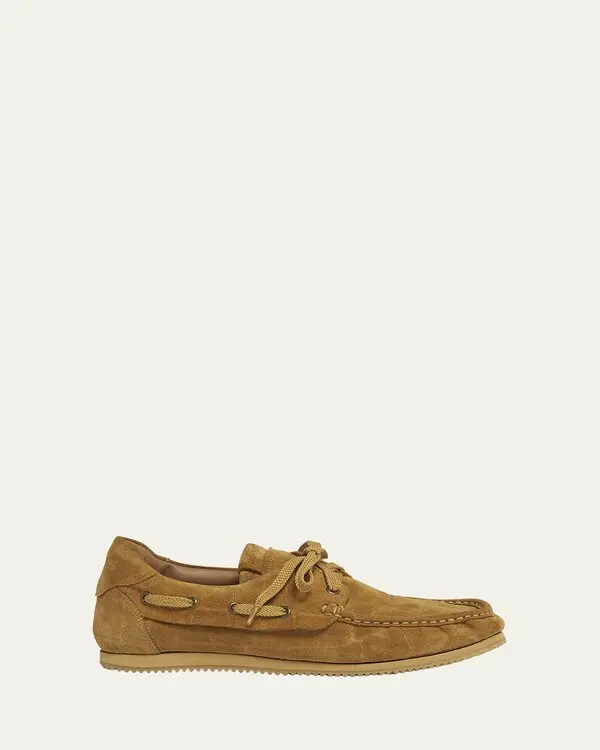 Jacquemus Moc-toe Croc-embossed Suede Boat Shoes - Camel