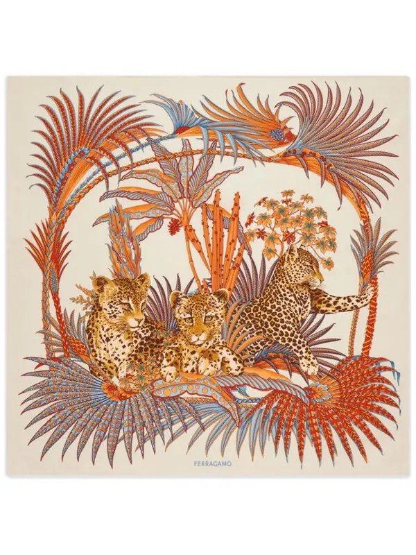 FERRAGAMO Leopard Print Silk Scarf - Neutrals