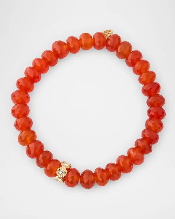 SYDNEY EVAN Carnelian Rondelle Bead Bracelet With Diamonds