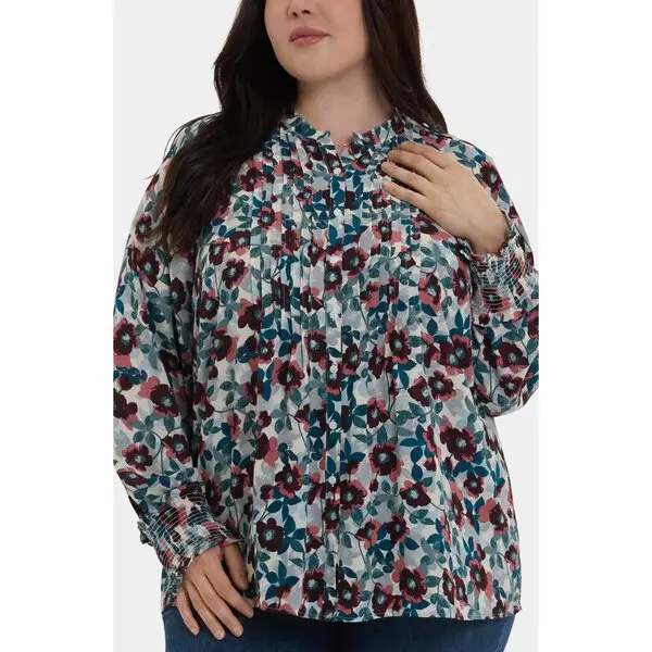 NYDJ Pleated Peasant Blouse - Blooming Grove