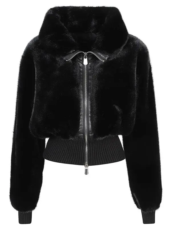 Pinko Faux Fur Bomber Jacket - Black