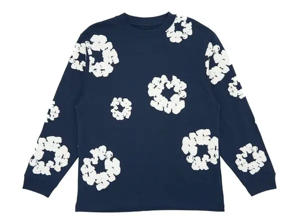 DENIM TEARS Long Sleeve Cotton Wreath T-shirt - Navy Blue