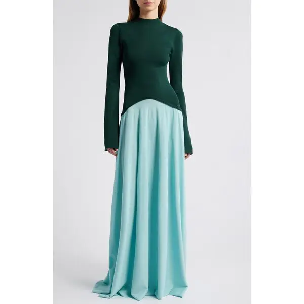 Solid & Striped The Soglio Long Sleeve Maxi Dress - Evergreen / Sky