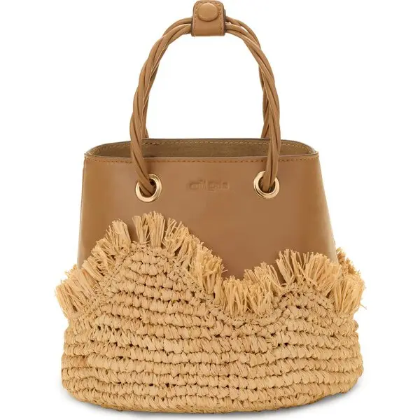 Cult Gaia Jojo Leather & Raffia Top Handle Bag