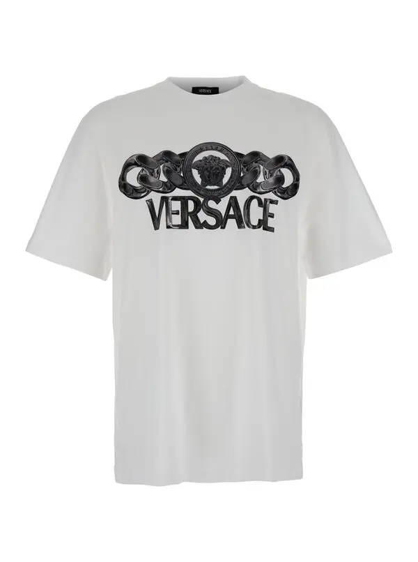 Versace T-shirt With Medusa Head Logo Print On The Front In Cotton