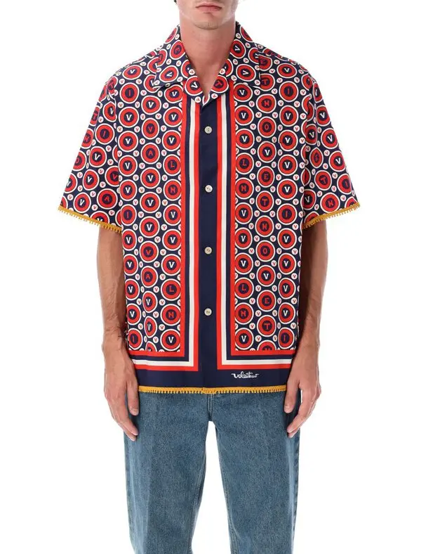 Valentino Garavani Cotton Bowling Shirt Bulles Royales Print - Blure Red Avorio