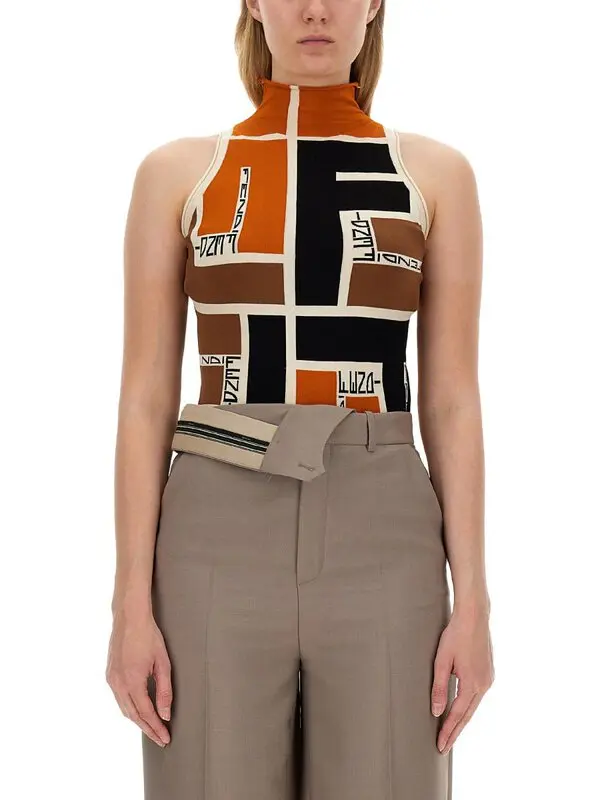 Fendi Ff Puzzle Pattern Top - Multicolour