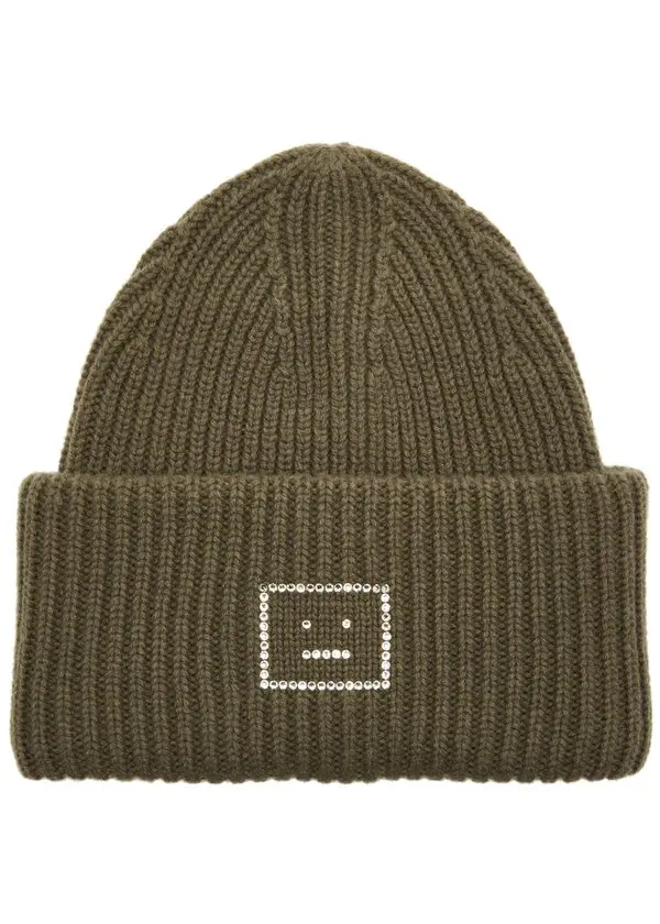 Acne Studios Pansy Embellished Wool Beanie - Khaki