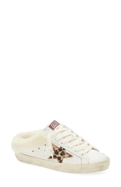 Golden Goose Super-star Shearling Mule Sneakers - White/ Leopard/ Beige