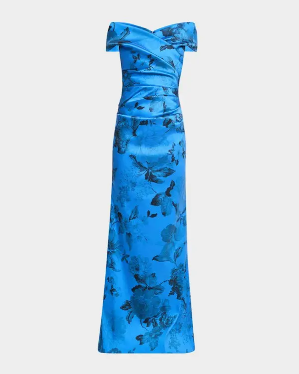 Rickie Freeman For Teri Jon Off-shoulder Floral Gazar Gown