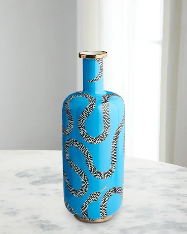 Jonathan Adler Eden Tall Bottle Vase - Blue