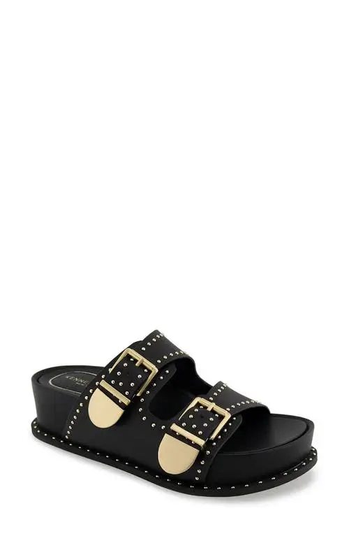 KENNETH COLE Gradie Wedge Sandal - Black Leather