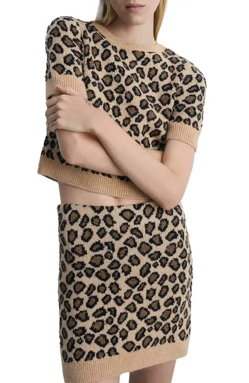 Mango Metallic Leopard Jacquard Short Sleeve Sweater