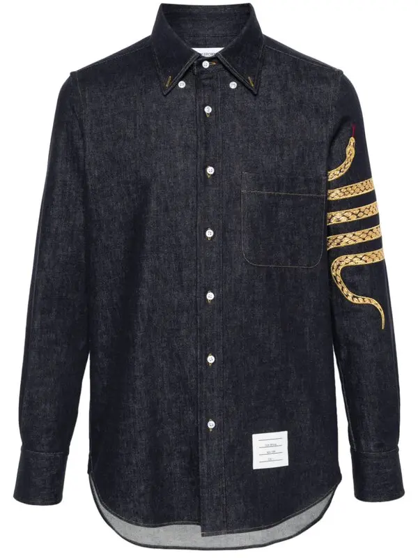 Thom Browne Bar-snake Denim Shirt - Blue