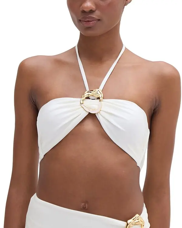 PatBO Jersey Sands Halter Bikini Top - Off White