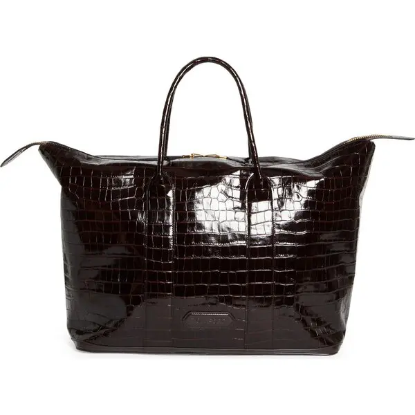 TOM FORD Croc Embossed Leather Travel Bag - Dark Wood