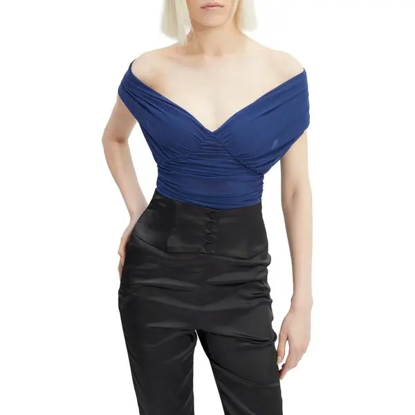 Bardot Vespera Off-the-shoulder Mesh Bodysuit - Royal Blue