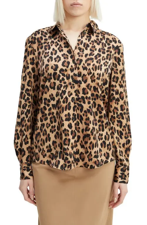 Bardot Print Satin Button-up Shirt