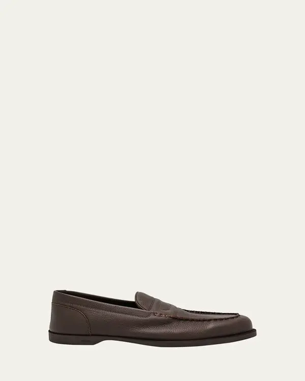 John Lobb Pace Grained Leather Penny Loafers - Dark Brown