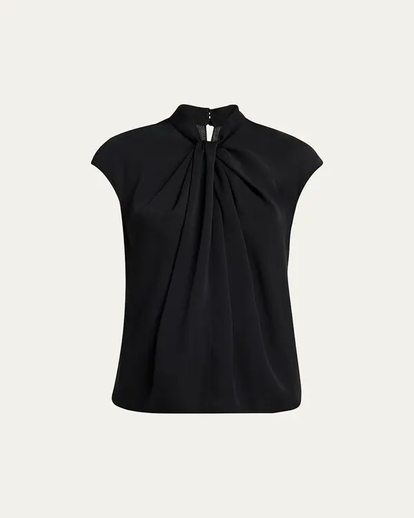 Giorgio Armani Twisted Neck Silk Georgette Blouse - Solid Black
