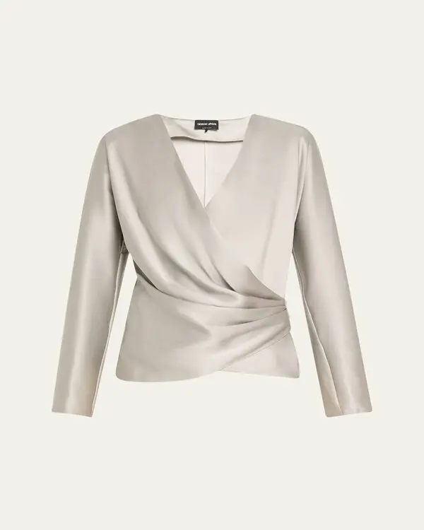 Giorgio Armani Draped Double Silk Wrap Shirt - Silver