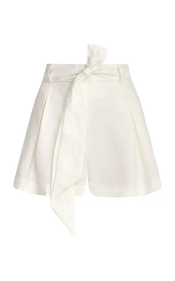 ANDRES OTALORA Encantamiento Natural Belted Linen Shorts
