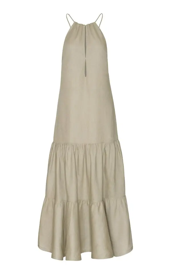 ANDRES OTALORA Lienzo Natural Tiered Linen Maxi Dress