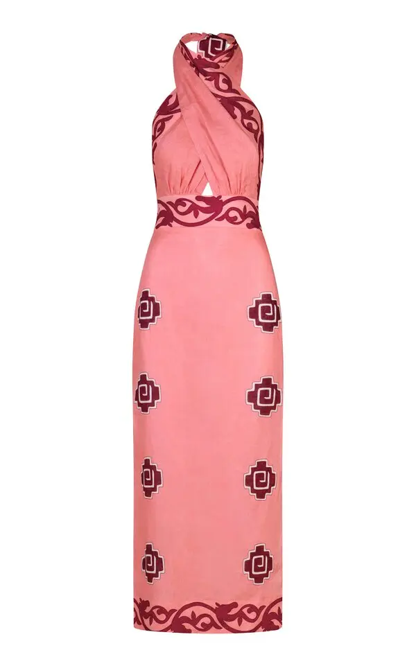 Johanna Ortiz Energetic Patterns Linen Halter Midi Dress - Multi